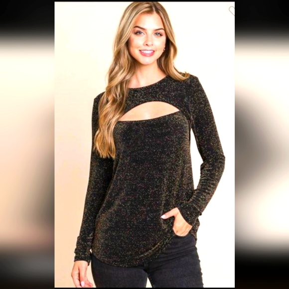 BOM BOM | Tops | Womens Peek A Boo Blouse With Gold Sparkle | Poshmark